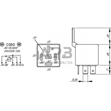 Relė Cobo 12V, 5 kontaktų AV18003101